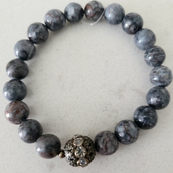 Jewelry | Gray Calcite Beaded Stretch Bracelet Handmade | Poshmark
